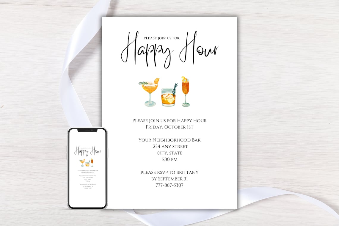 Happy Hour Invitation Template, Work Happy Hour Invite, Editable Happy ...
