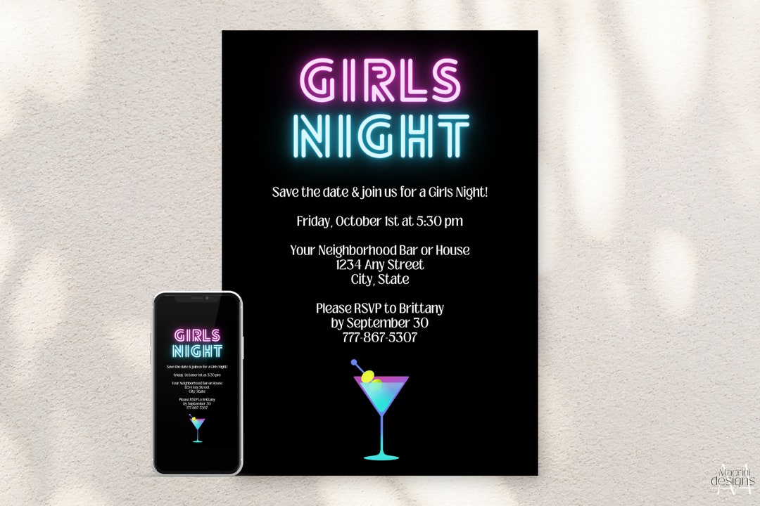 Martini Girls Night Invite, Ladies Night, Fun Girls Night Out, Moms ...