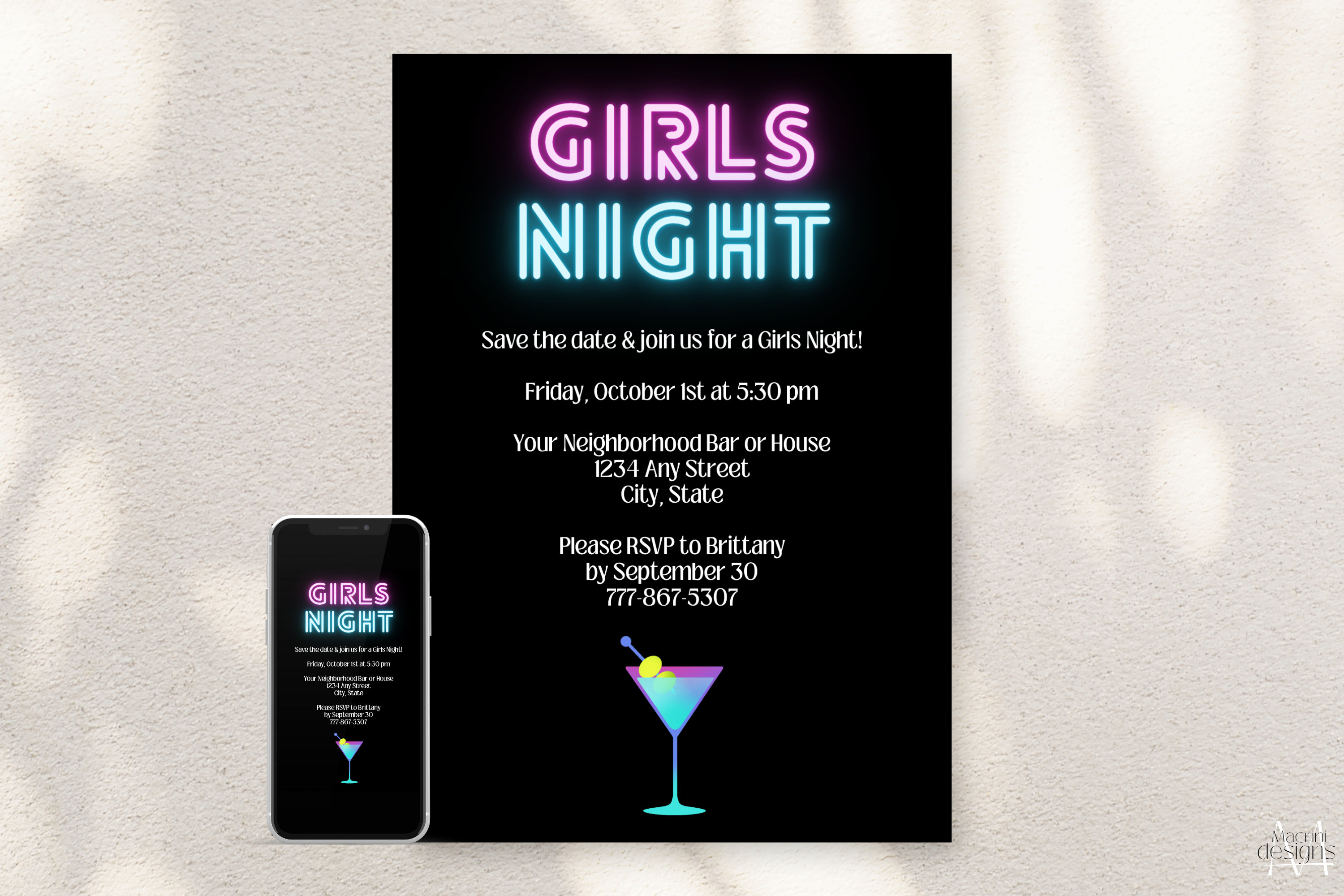 Martini Girls Night Invite, Ladies Night, Fun Girls Night Out, Moms ...