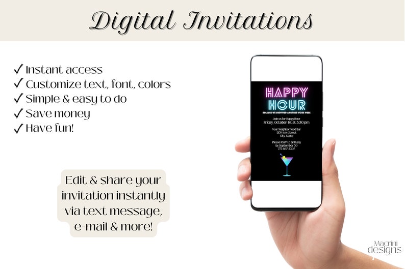 Work Happy Hour Invite, Editable Happy Hour Invitation, Cocktail Hour ...