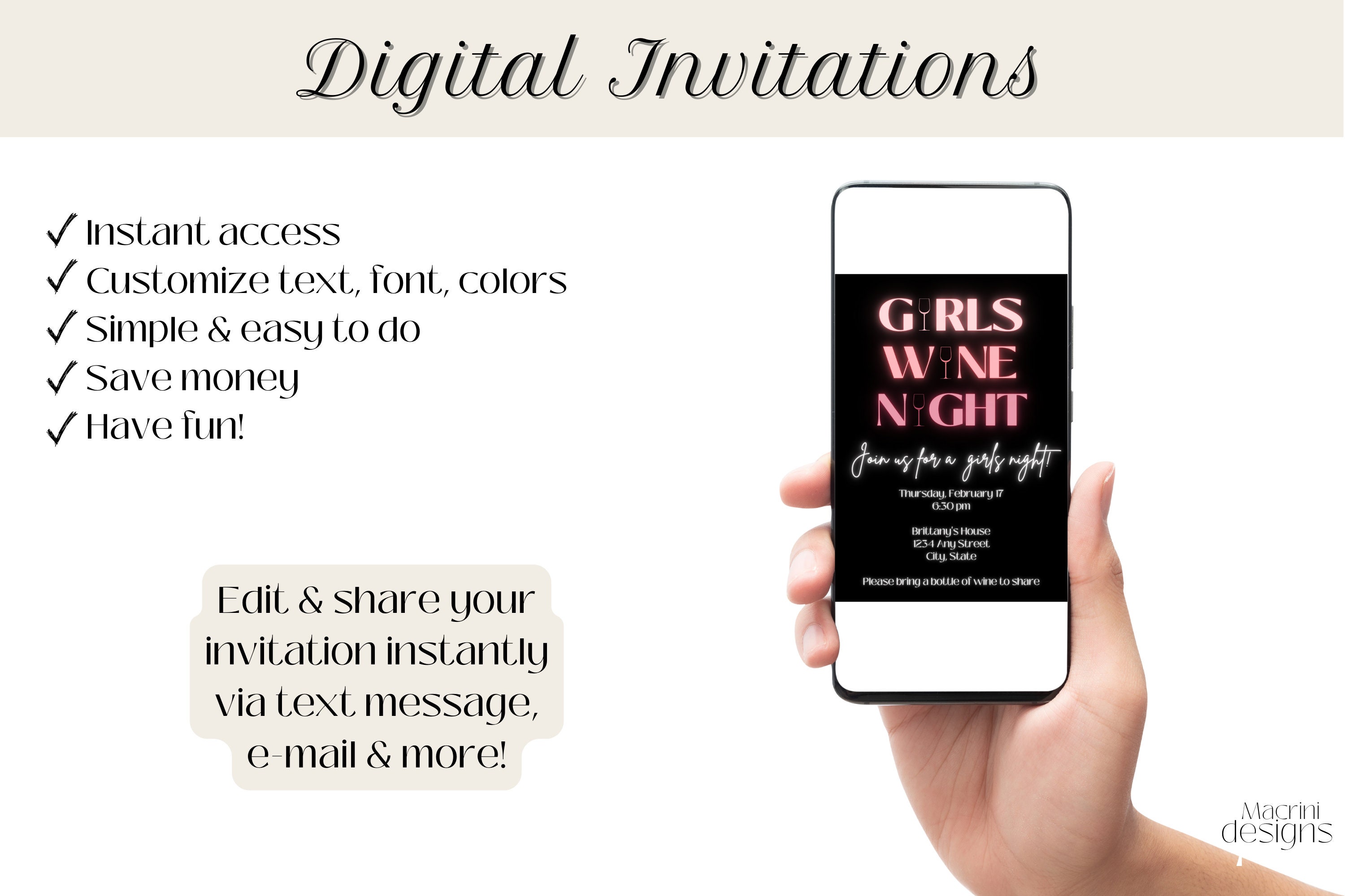 Girls Night Invite, Girls Night in Invitation Template, Ladies Night ...