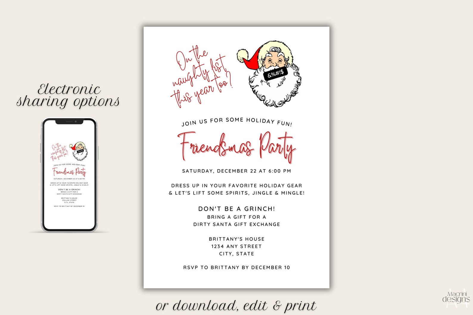 Friendsmas Invite, Friendsmas Christmas Party Invite, Secret Santa ...