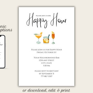 Happy Hour Invitation Template, Work Happy Hour Invite, Editable Happy ...