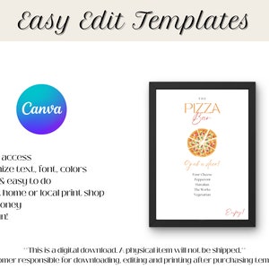 Pizza Bar Sign, Editable Pizza Menu Sign, Editable Menu Template ...