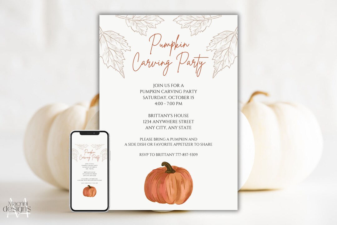 Pumpkin Carving Party Invite, Pumpkin Decorating Invite, Fall Party ...