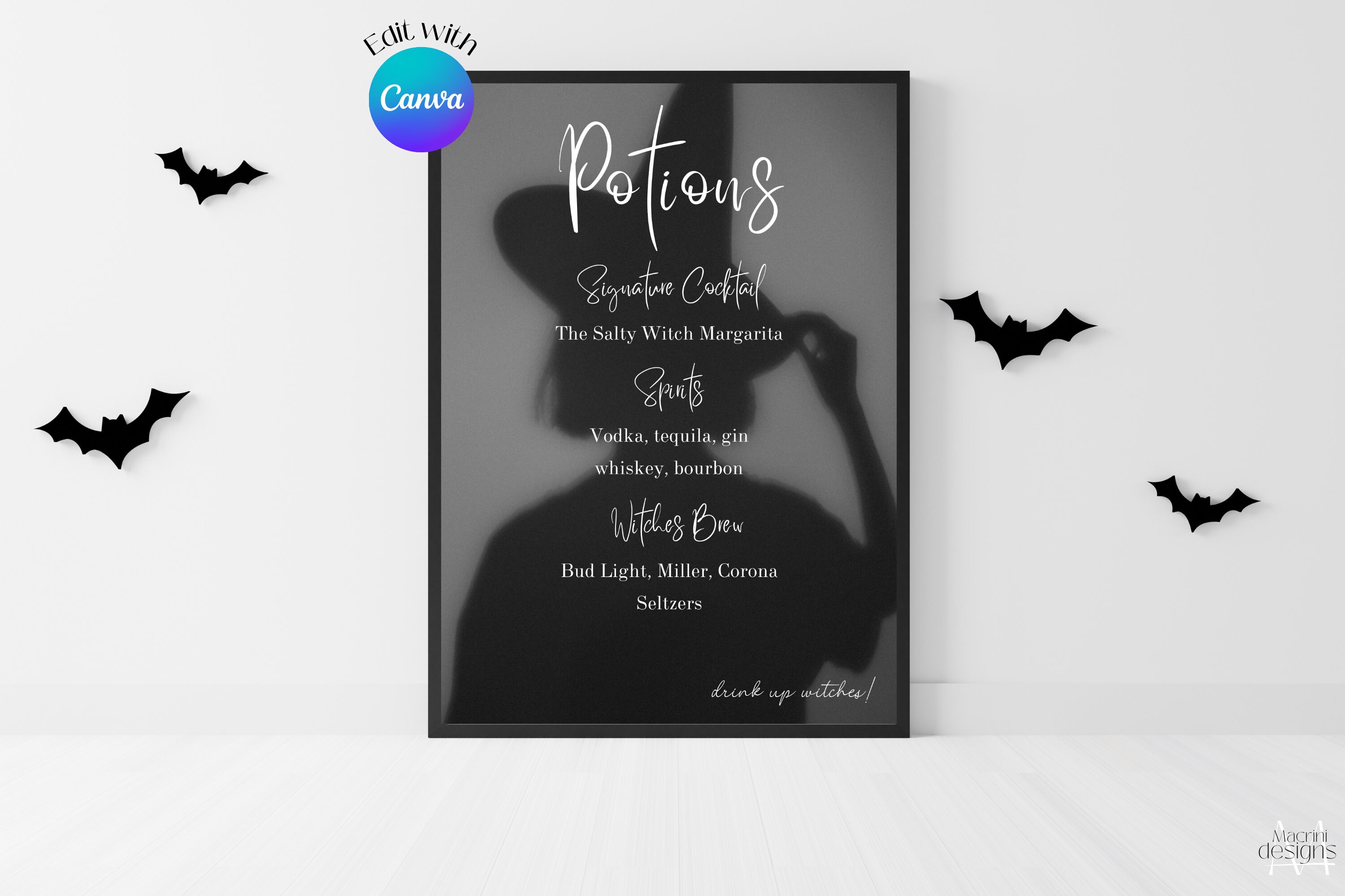 Witch Halloween Party Bar Menu Sign & Signature Drinks Menu (editable ...