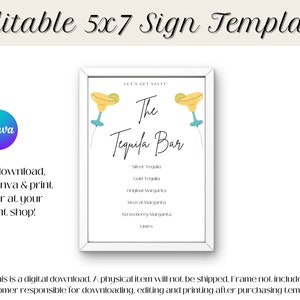 Tequila Bar Sign, Editable Tequila Menu Sign Template, Printable Custom ...