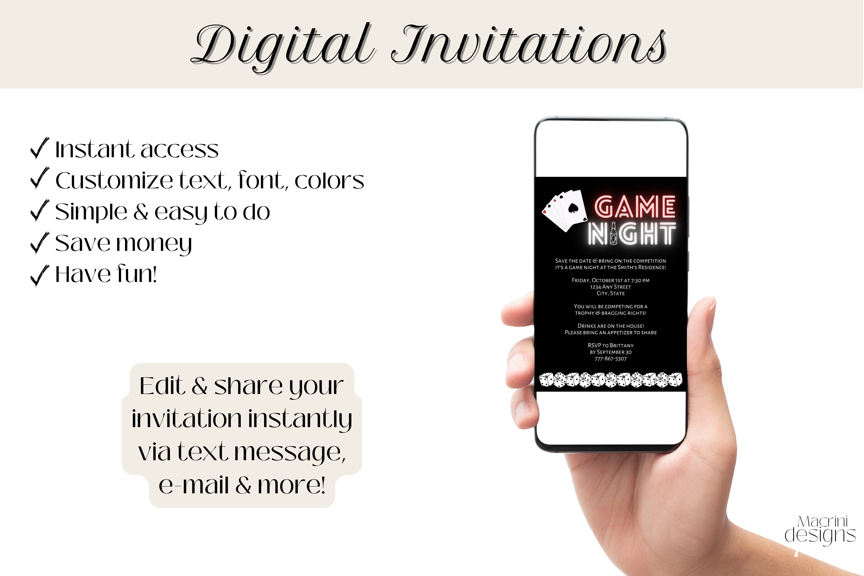 Game Night Invite, Editable Game Night Invitation Template, Bunco Night ...