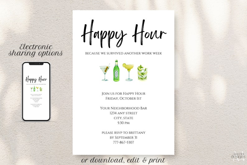 Happy Hour Invitation, Happy Hour Invite Template, Happy Hour Party ...