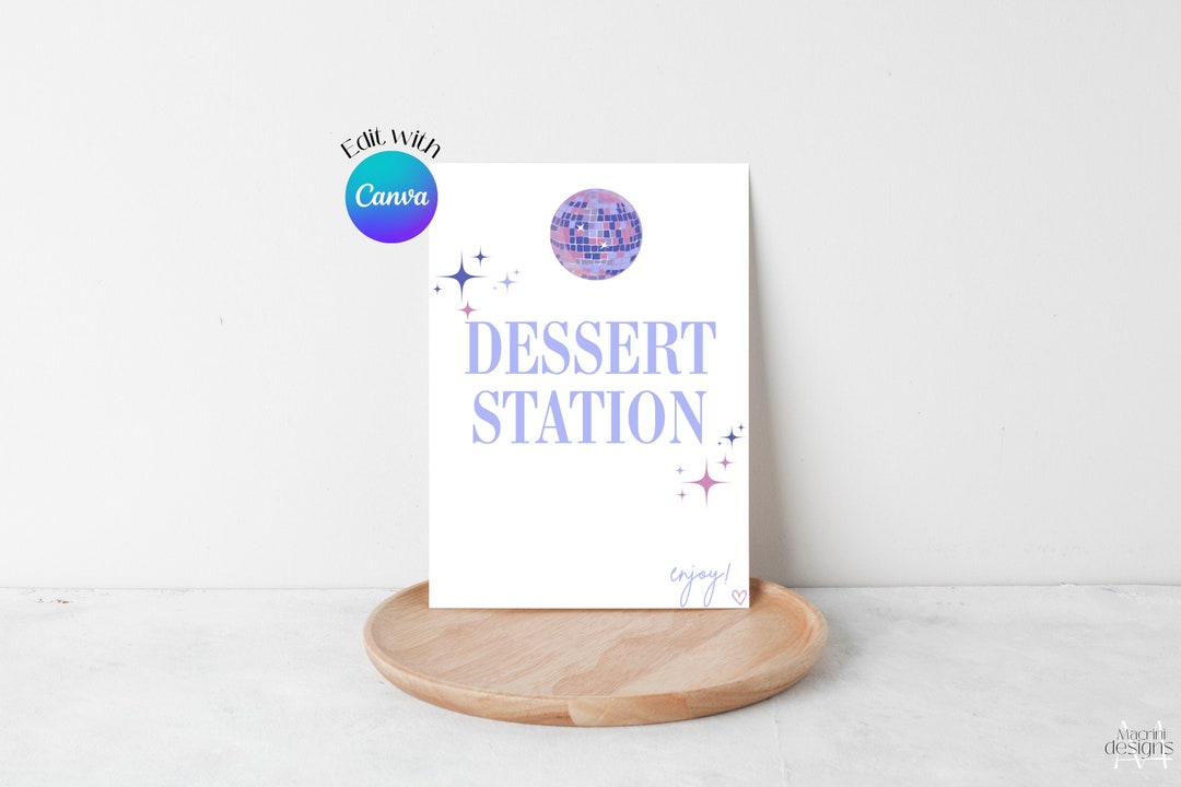Editable Dessert Table Sign, Custom Dessert Sign, Disco Ball Dessert ...