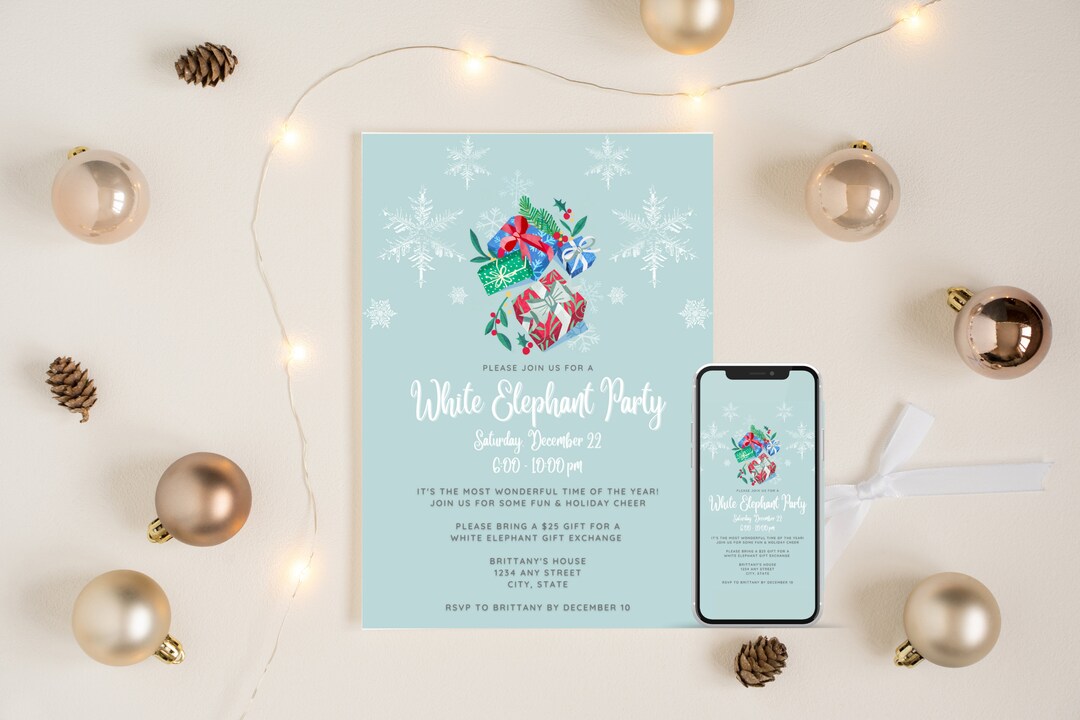 White Elephant Invitation, White Elephant Party, Holiday Gift Exchange ...
