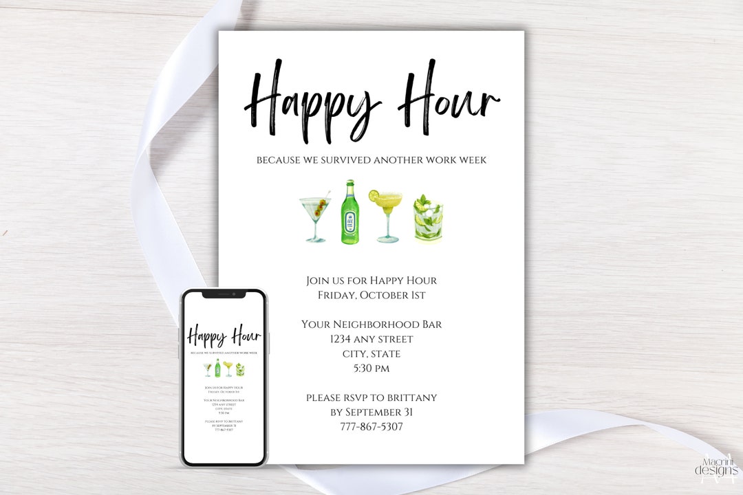 Happy Hour Invitation, Happy Hour Invite Template, Happy Hour Party ...