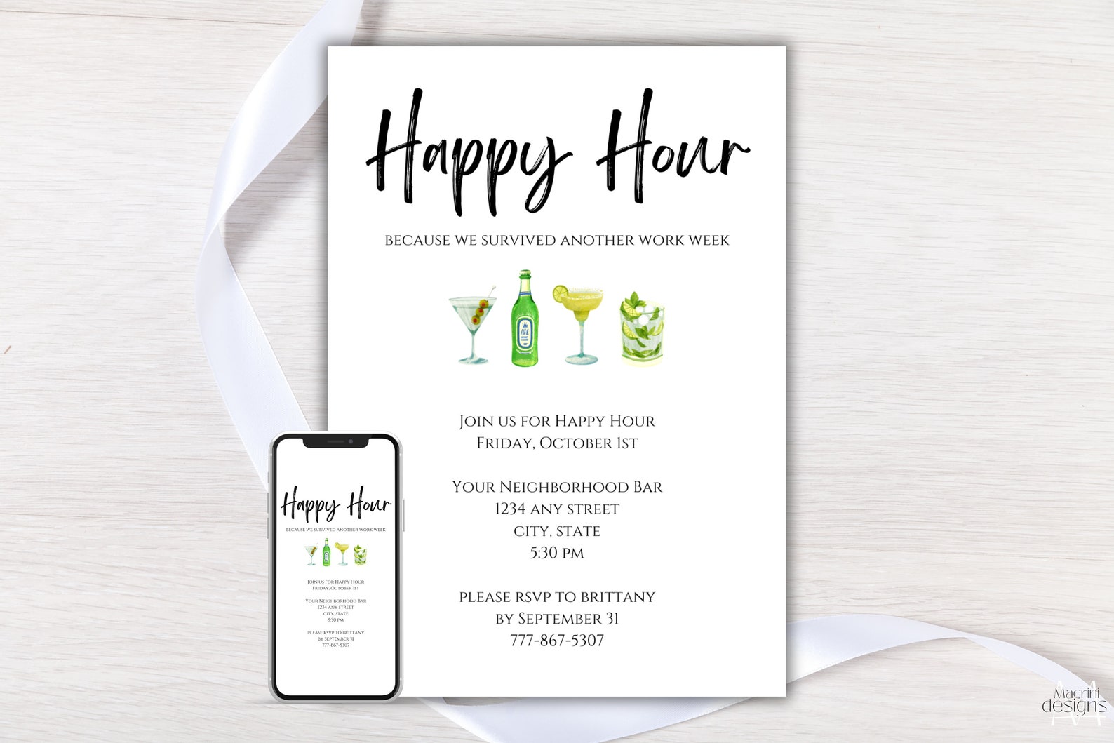 Happy Hour Invitation, Happy Hour Invite Template, Happy Hour Party ...