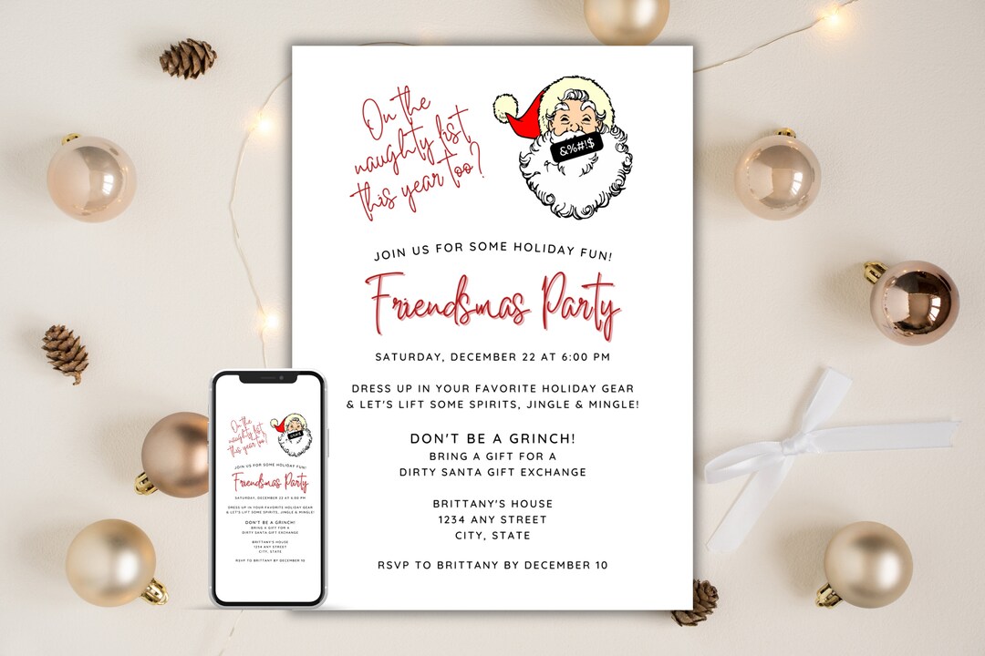 Friendsmas Invite, Friendsmas Christmas Party Invite, Secret Santa ...