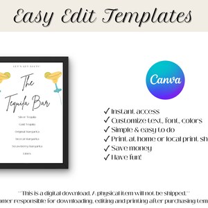Tequila Bar Sign, Editable Tequila Menu Sign Template, Printable Custom ...