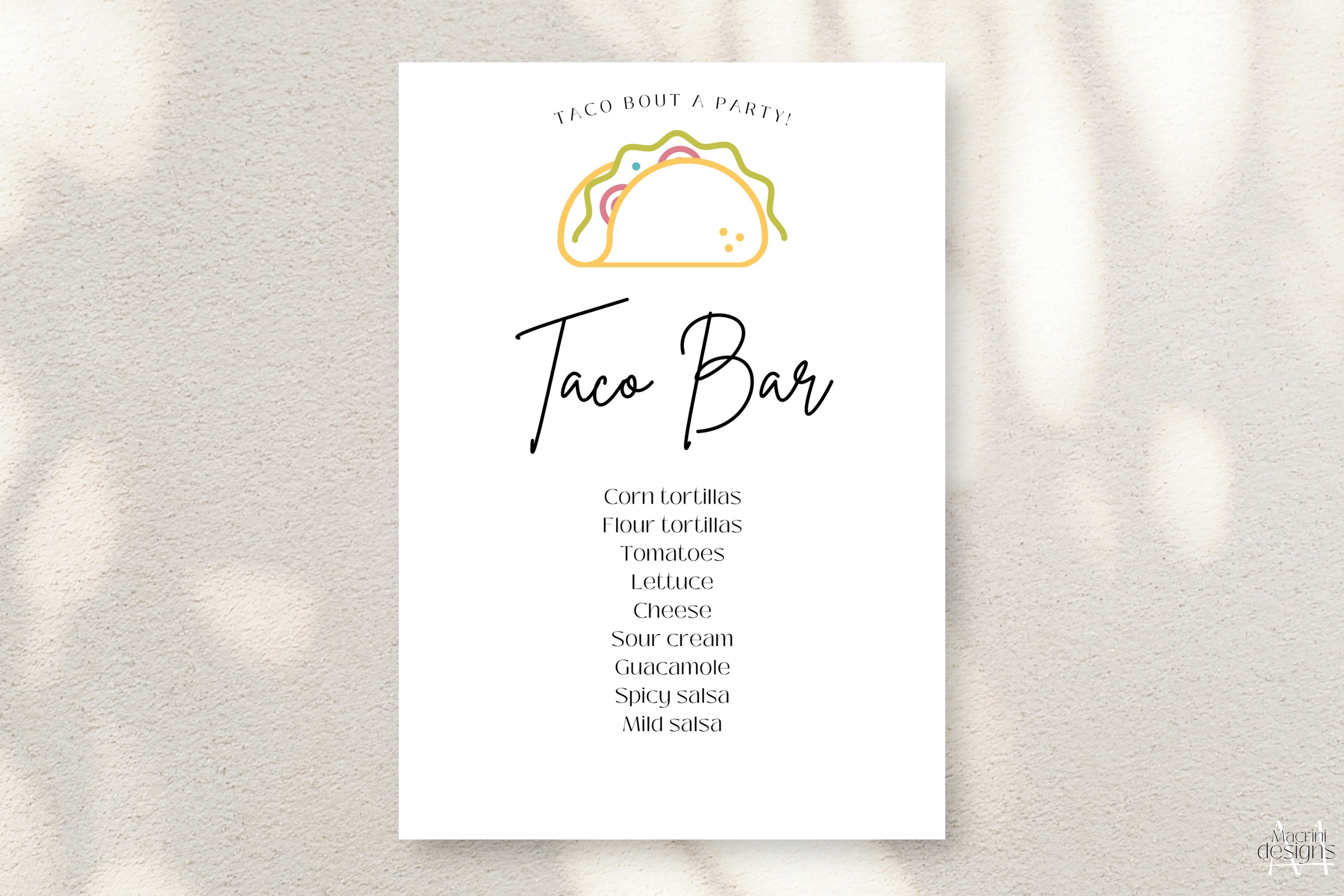 Taco Bar Sign, Editable Taco Bar Menu, Taco Party Sign Template, Tacos ...