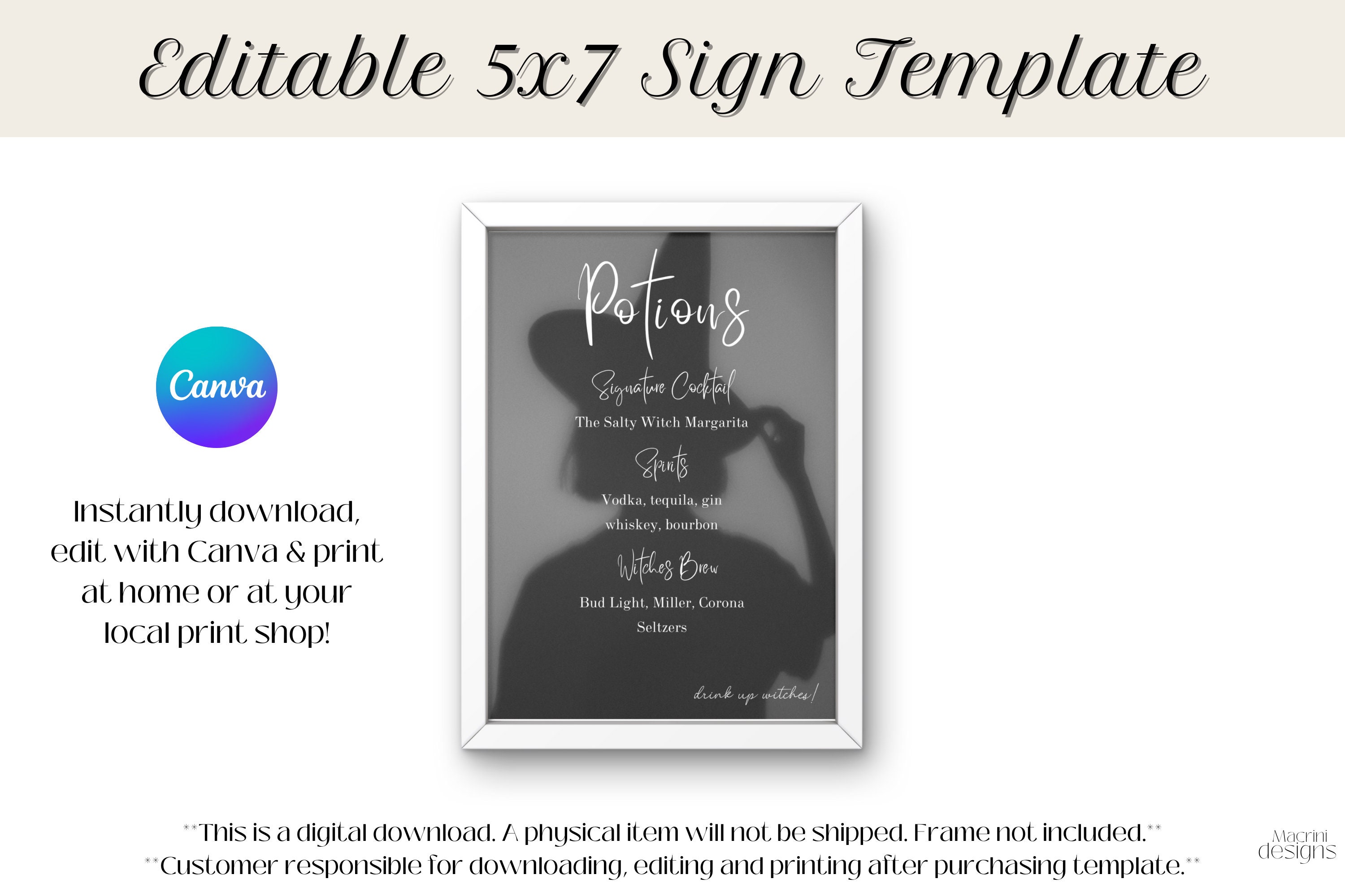 Witch Halloween Party Bar Menu Sign & Signature Drinks Menu (editable ...