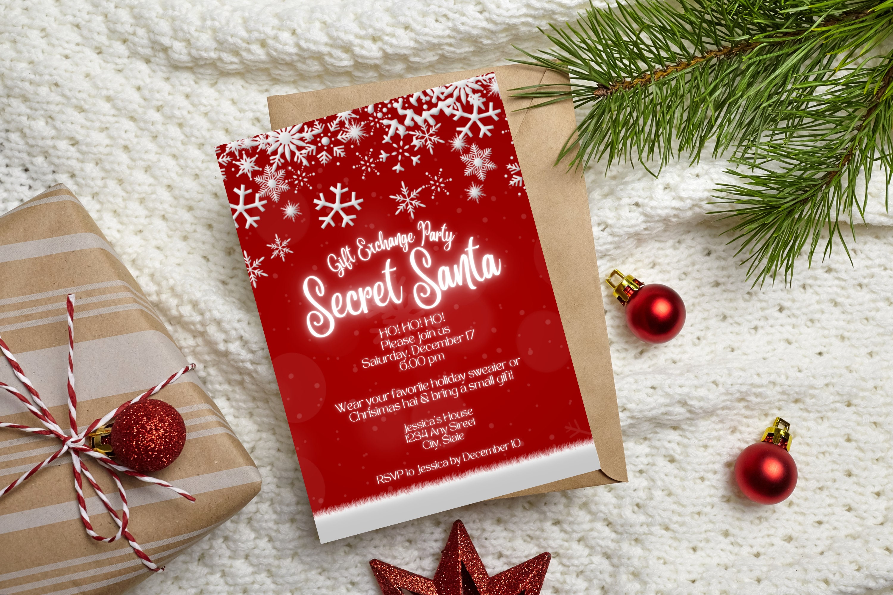 Secret Santa Invite, Friendsmas Gift Exchange Invite, DIY Editable ...