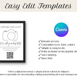 Wedding QR Code Sign Capture the Love, Editable Custom QR Code Photo ...