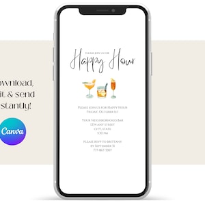 Happy Hour Invitation Template, Work Happy Hour Invite, Editable Happy ...
