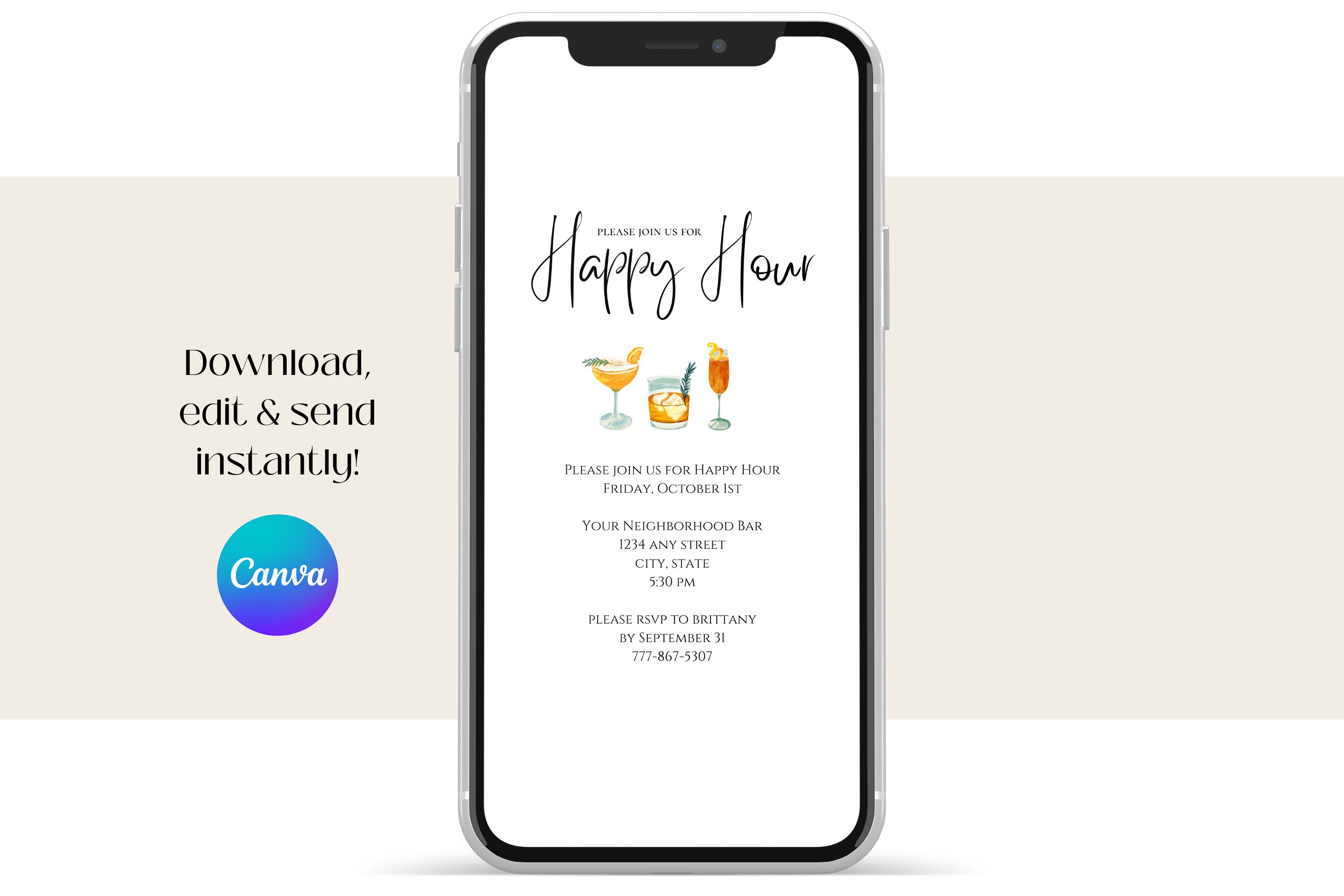 Happy Hour Invitation Template, Work Happy Hour Invite, Editable Happy ...