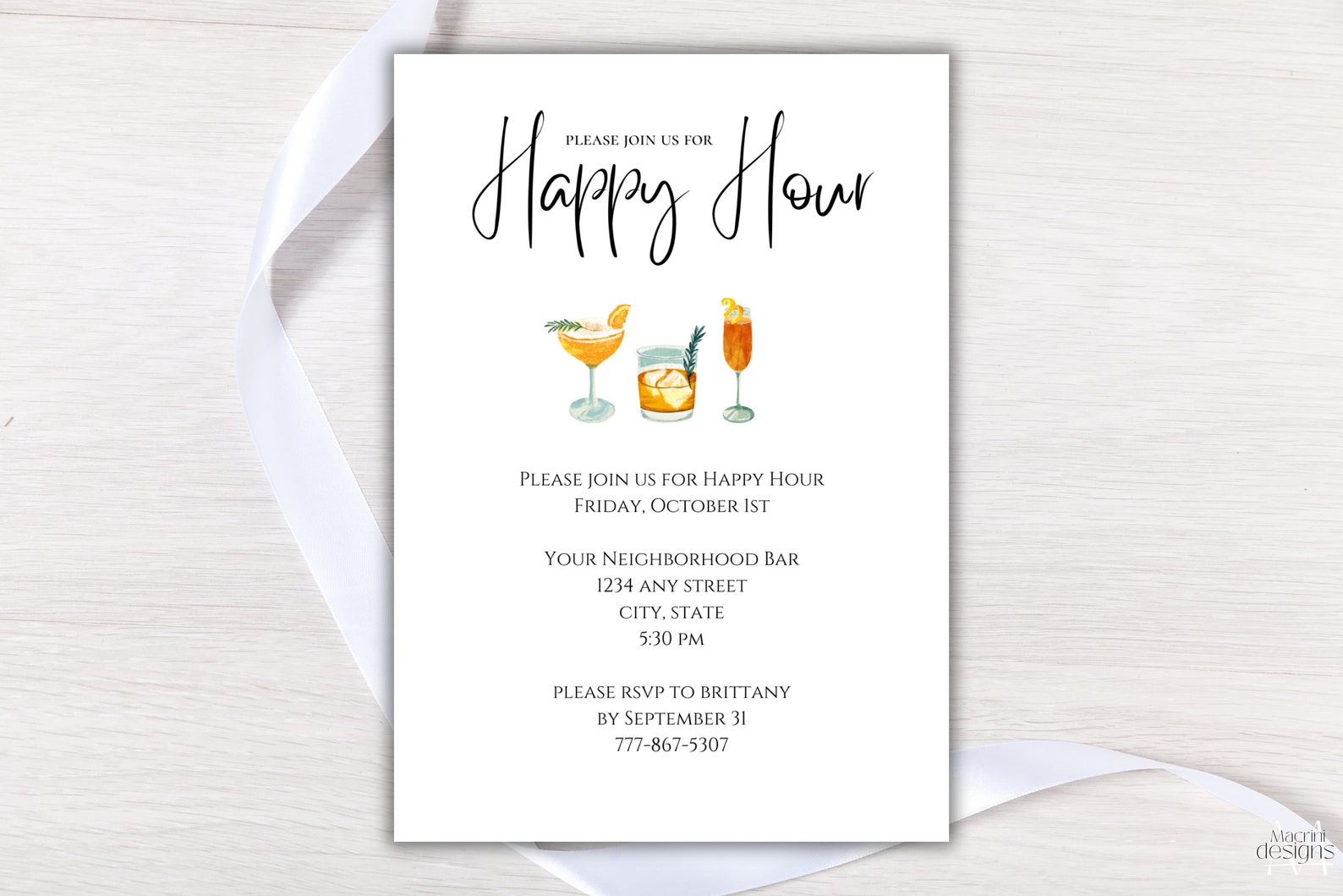 Happy Hour Invitation Template, Work Happy Hour Invite, Editable Happy ...