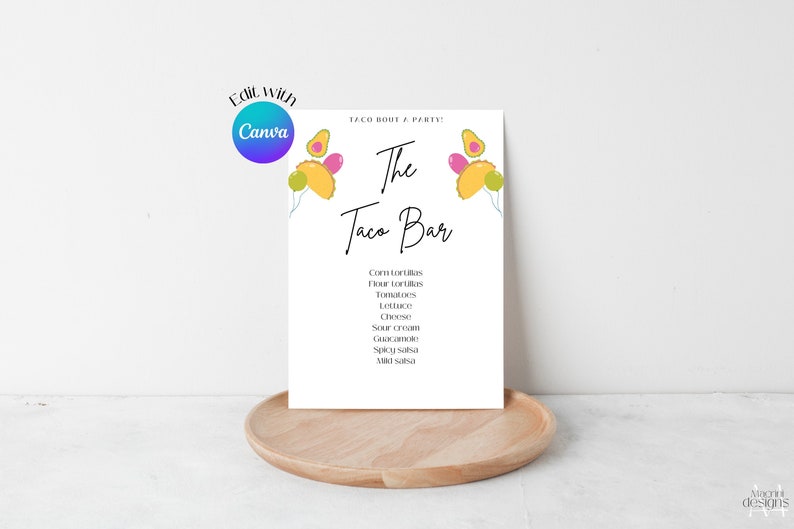 Taco Bar Sign, Editable Taco Bar Menu, Taco Party Sign Template, Tacos ...