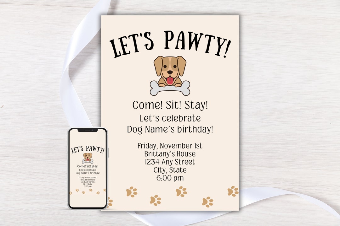 Editable Dog Birthday Party Invitation, Puppy Party Invite, Dog ...