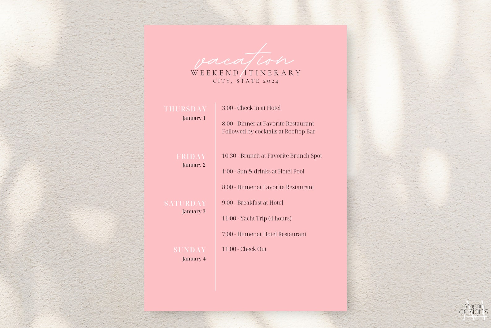 Editable Girls Trip Itinerary Template, Vacation Itinerary, Weekend ...