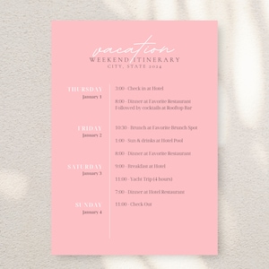 Editable Girls Trip Itinerary Template, Vacation Itinerary, Weekend ...