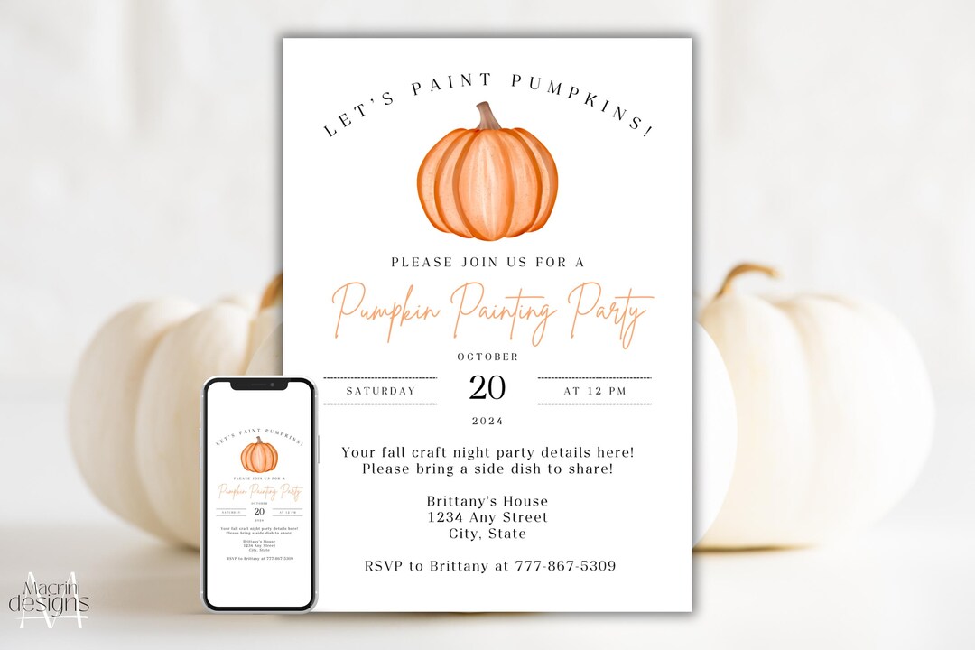 Pumpkin Painting Party Invite: Fall Craft Night, Girls Night (digital ...