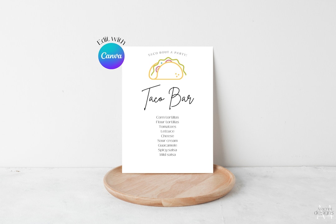 Taco Bar Sign, Editable Taco Bar Menu, Taco Party Sign Template, Tacos ...