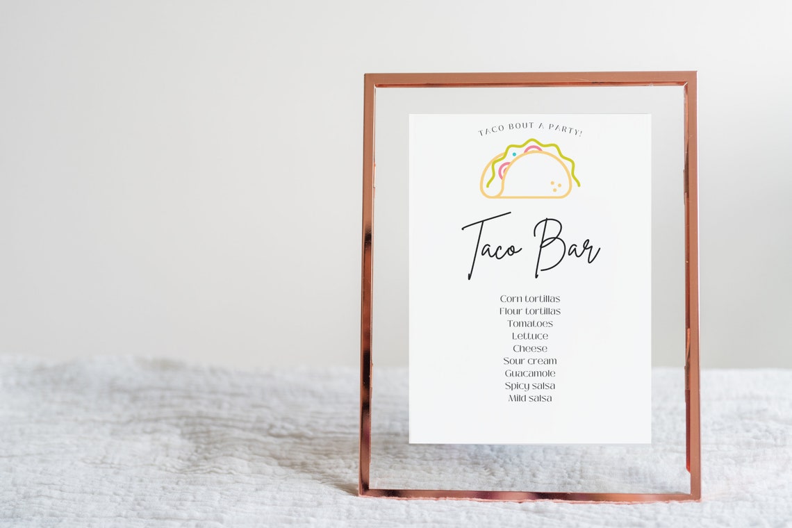 Taco Bar Sign, Editable Taco Bar Menu, Taco Party Sign Template, Tacos ...