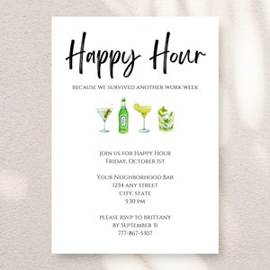 Happy Hour Invitation, Happy Hour Invite Template, Happy Hour Party ...