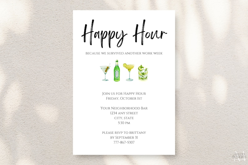 Happy Hour Invitation, Happy Hour Invite Template, Happy Hour Party ...