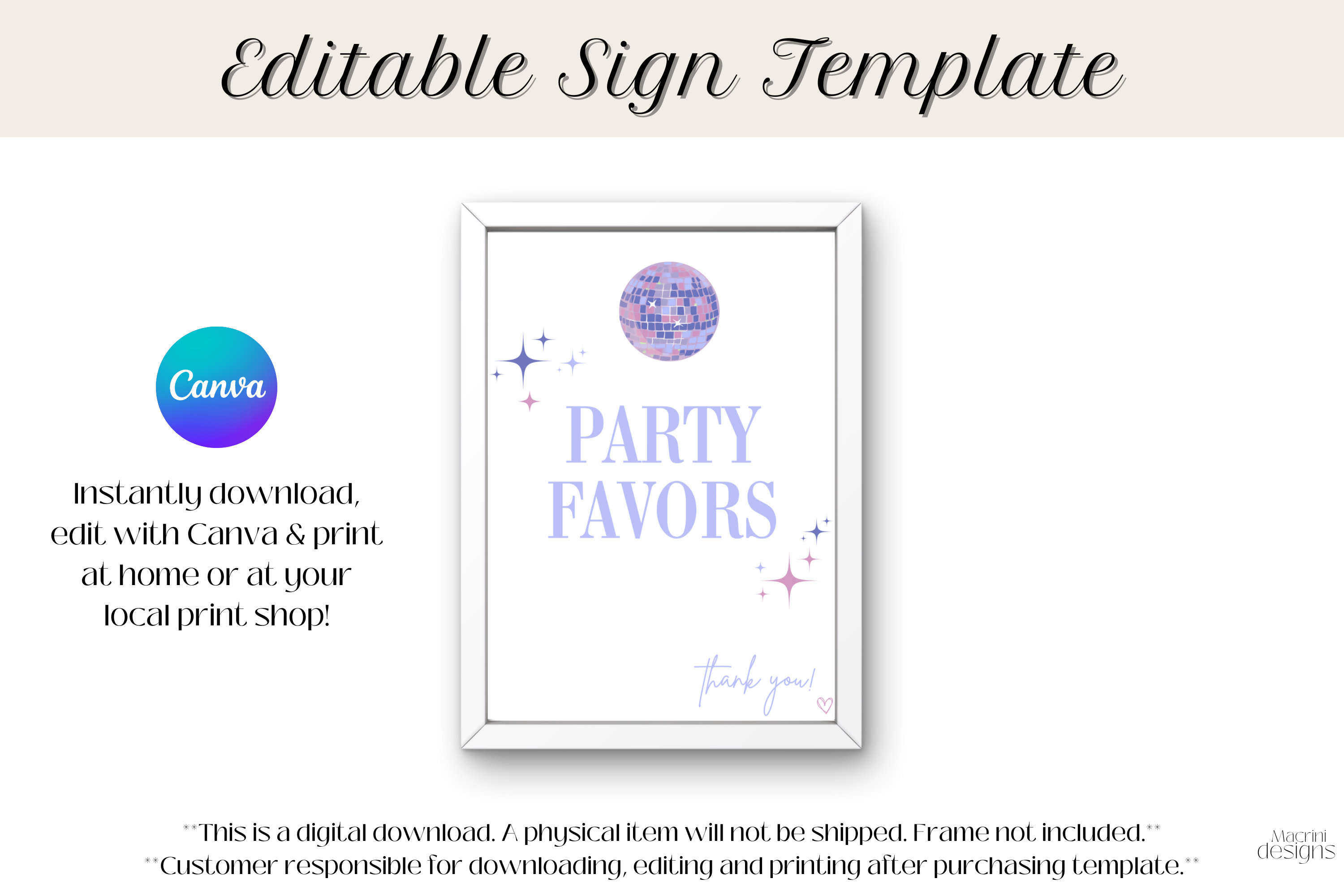 Editable Party Favors Sign Template, Custom Table Sign, Birthday Party ...