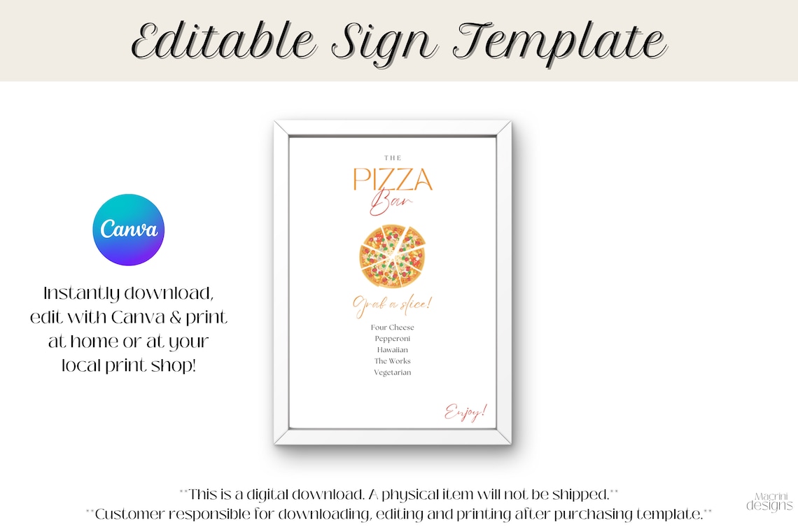 Pizza Bar Sign, Editable Pizza Menu Sign, Editable Menu Template ...