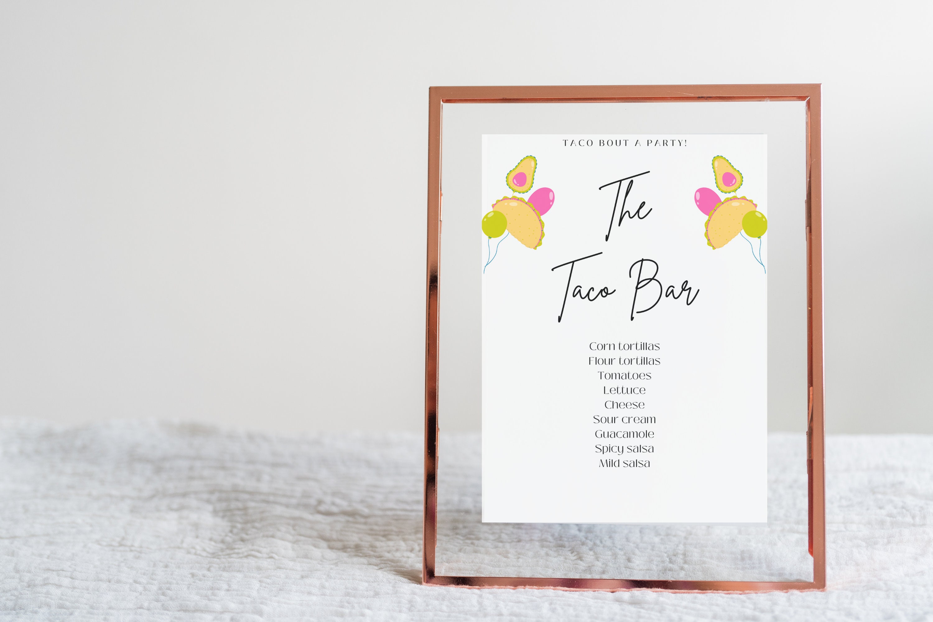 Taco Bar Sign, Editable Taco Bar Menu, Taco Party Sign Template, Tacos ...