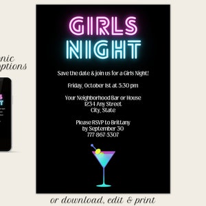 Martini Girls Night Invite, Ladies Night, Fun Girls Night Out, Moms ...