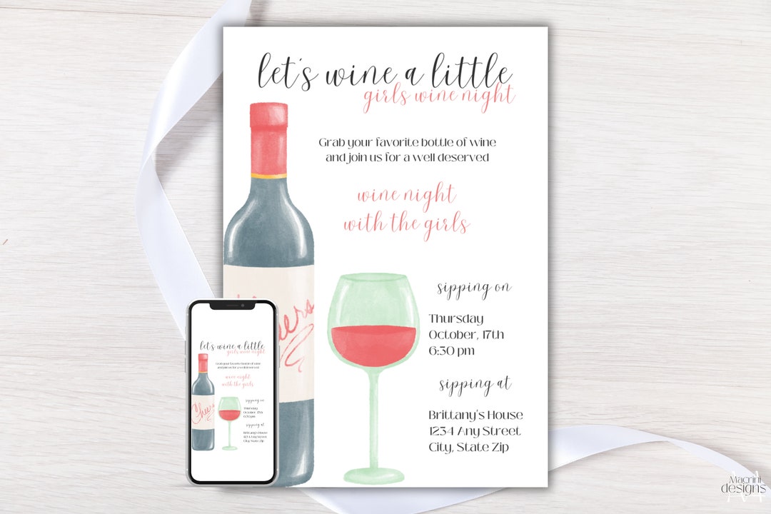 Girls Wine Night Invite, Ladies Wine Night Template, Editable Girls ...
