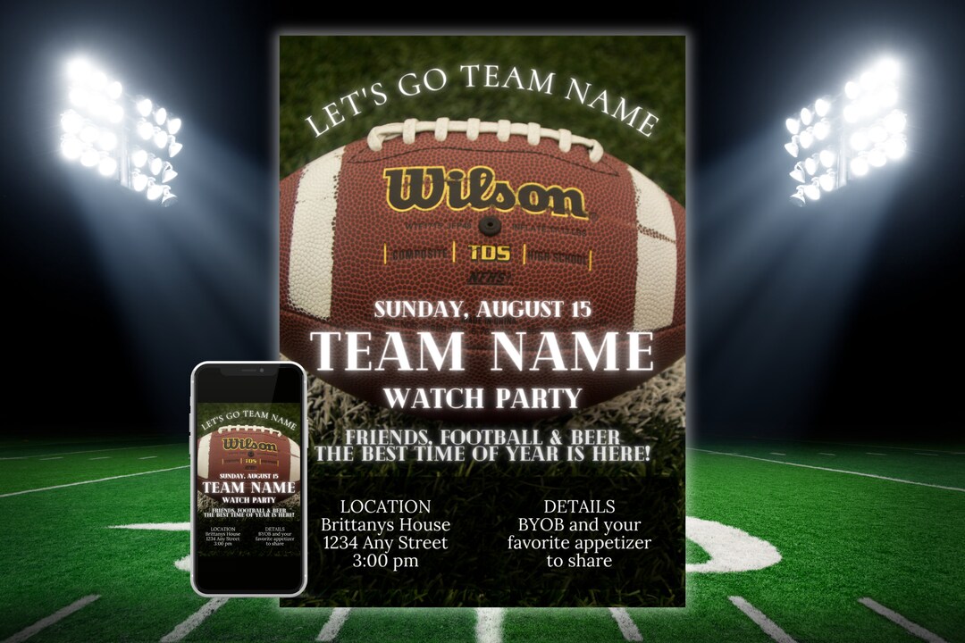 Football Playoff Watch Party Invite, Super Bowl Party Invitation ...