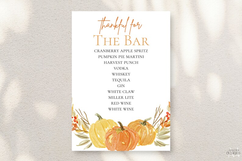 Friendsgiving Bar Menu, Thanksgiving Drinks Menu Sign Template ...