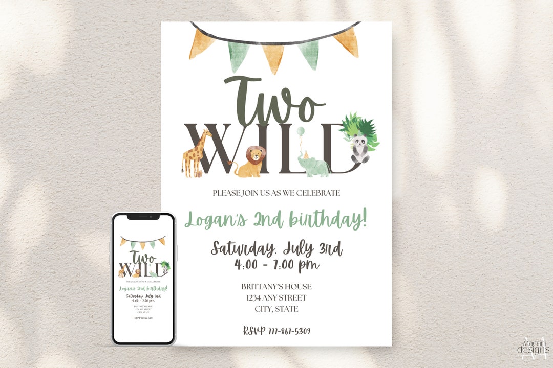Two Wild Birthday Party Invitation, Two Wild Invitation 2nd Birthday ...