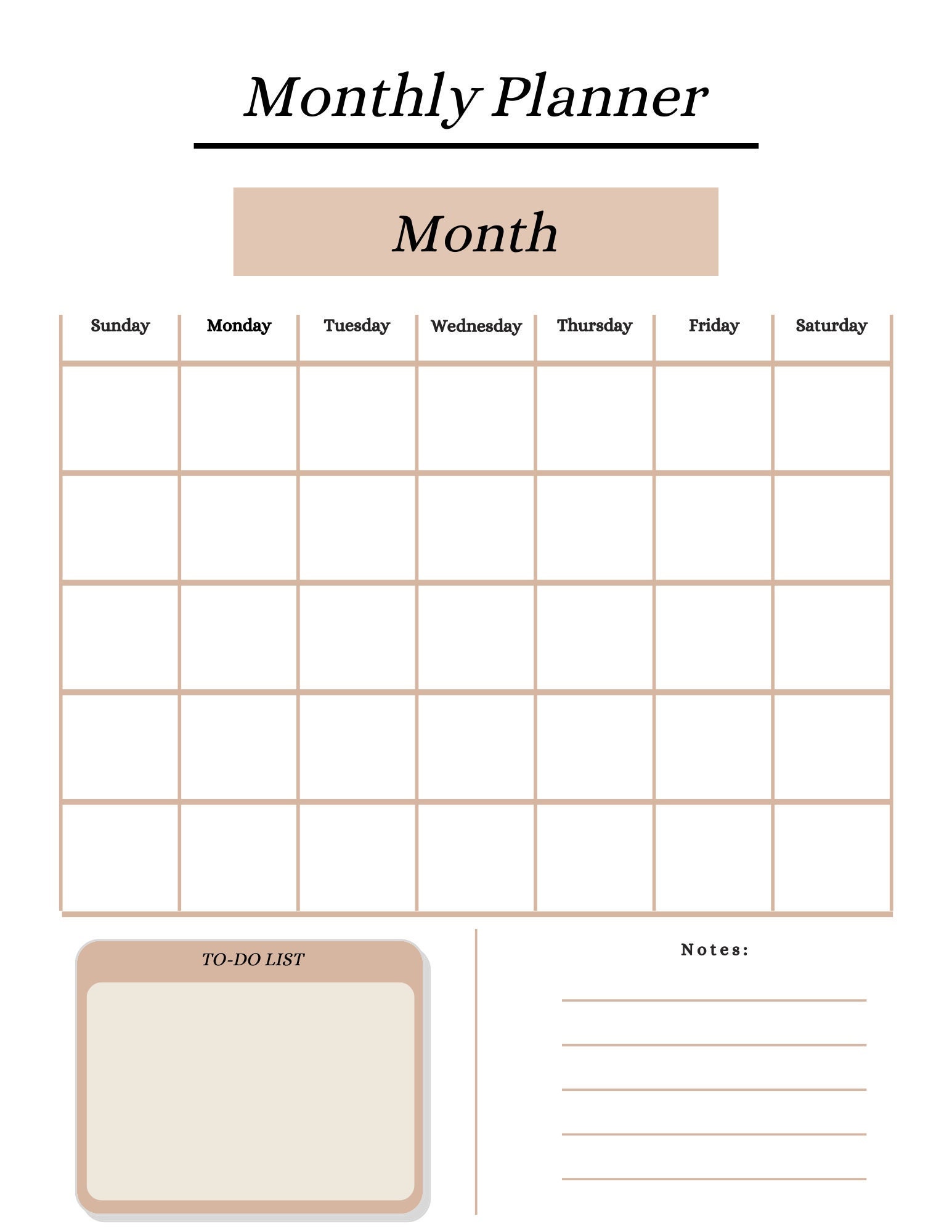 Monthly Planner Template - Etsy