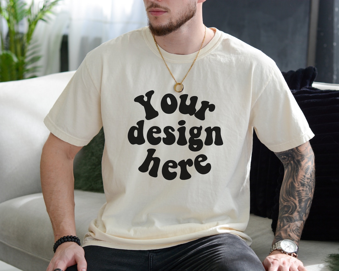 Comfort Colors C1717 Ivory T Shirt Men Model Mock up Tee Mens Mockup ...