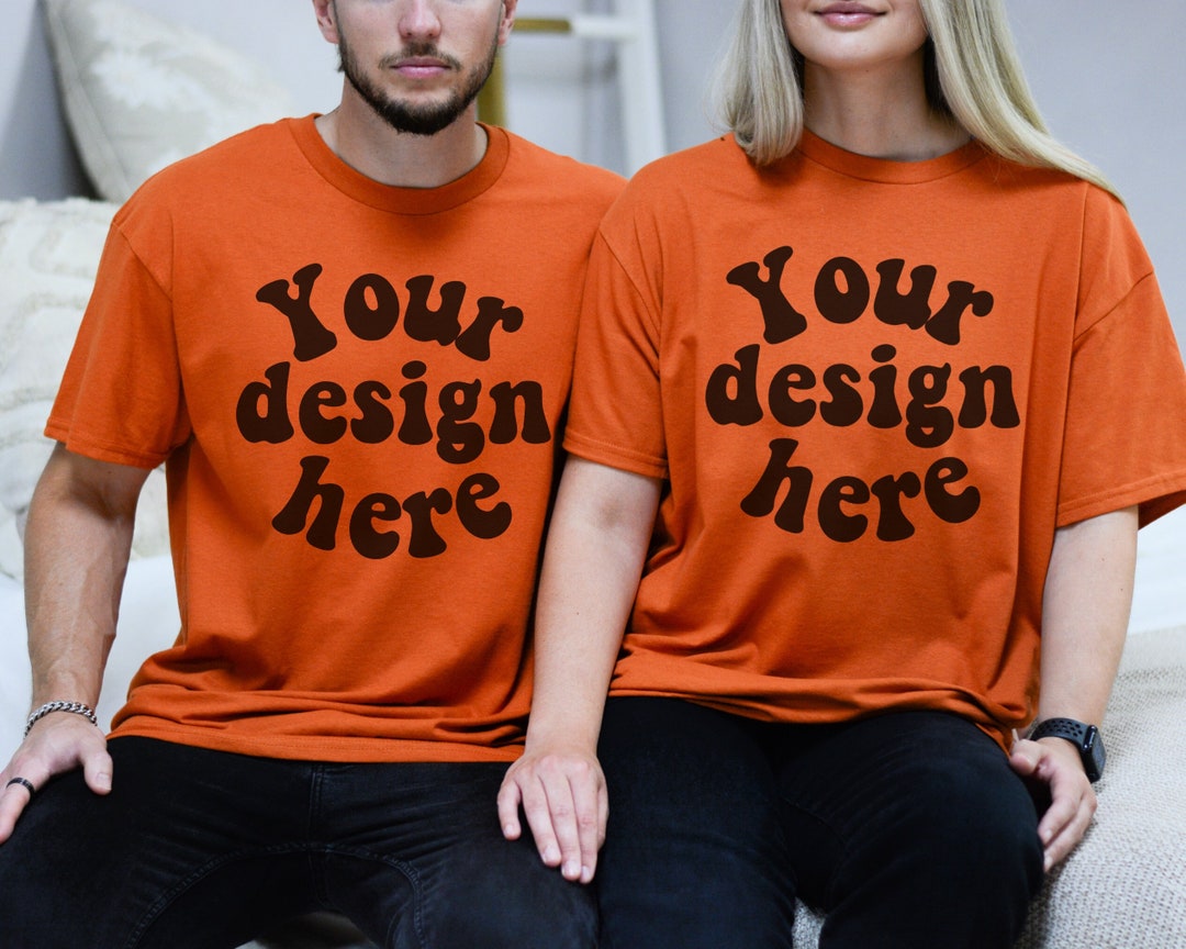 Gildan Texas Orange Mockup, Couple Mockup Gildan 5000, Gildan 5000 ...