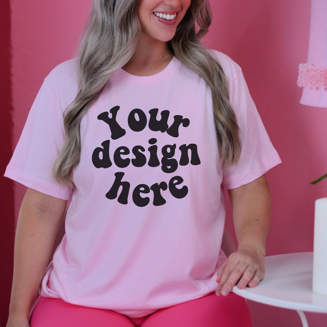 3001 Bella Canvas Pink Mockup in a Trendy Pink Decor | BC 3001 Mockup ...