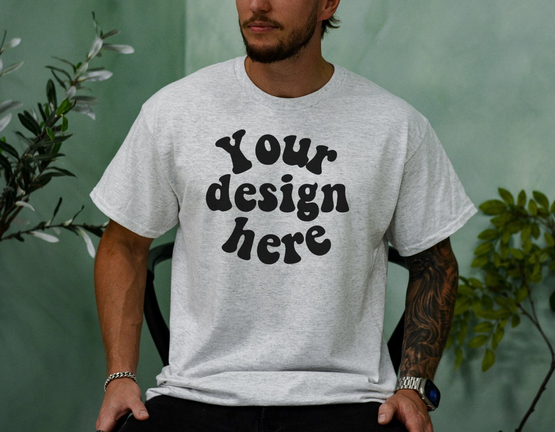 Gildan 5000 Men's Ash T-shirt Mockup Tattooed Model - Etsy