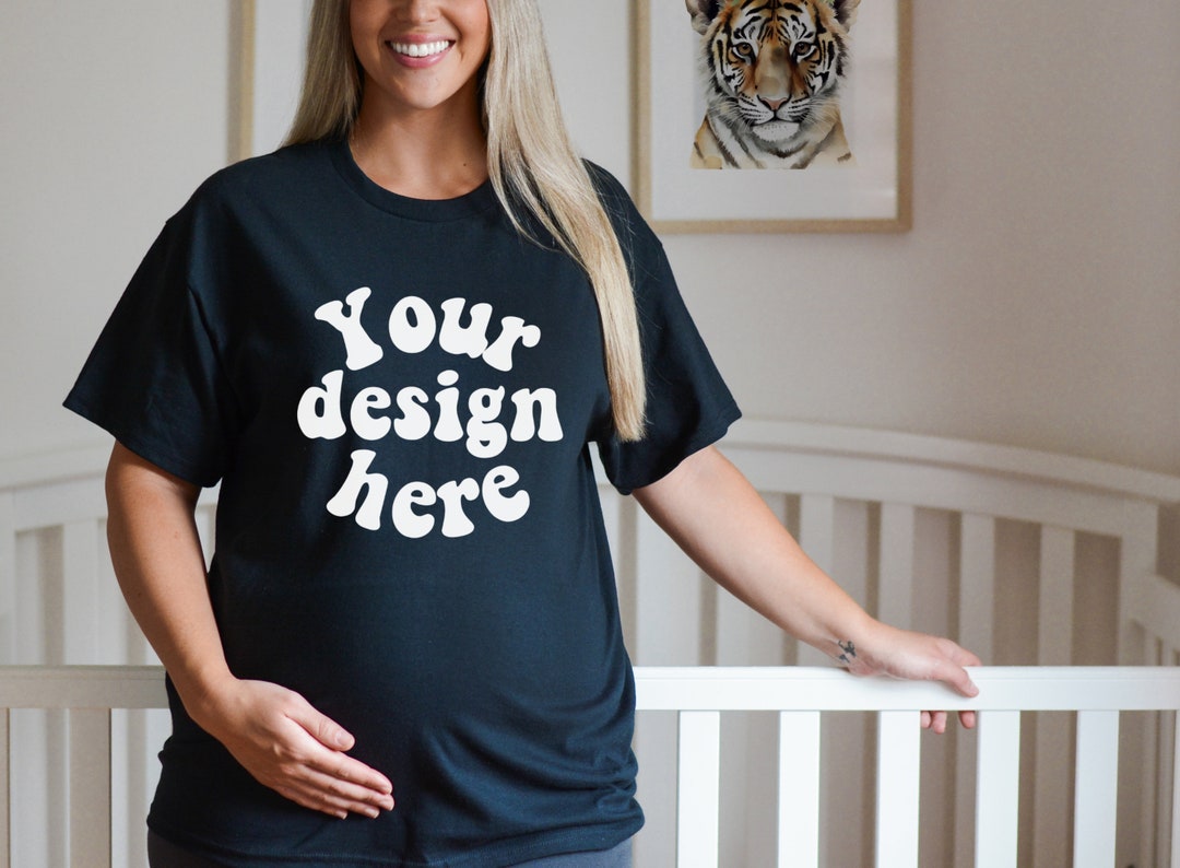 Pregnancy Mockup, Maternity Mockup, Gildan 5000 Mockup, Black T-shirt ...
