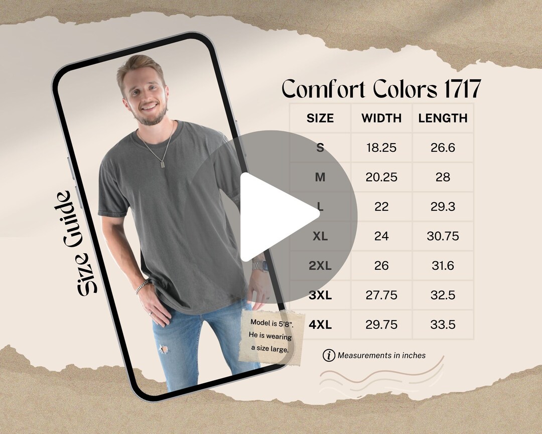 Comfort Colors Size Guide Video Mockup, Mens Size Chart Video Mockup ...